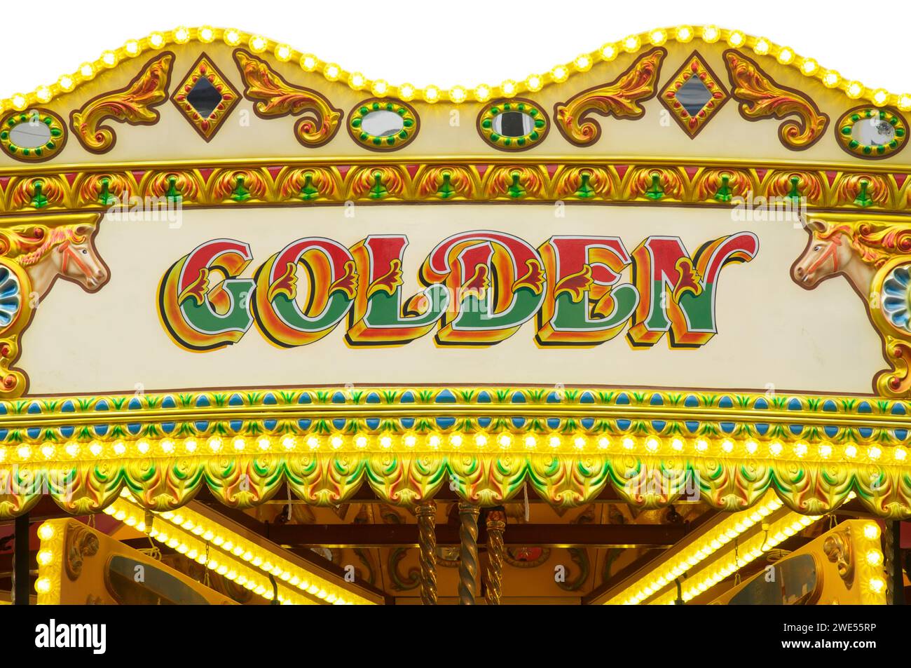 Golden. A detail of the fairground carousel at the Alexandra Gardens ...