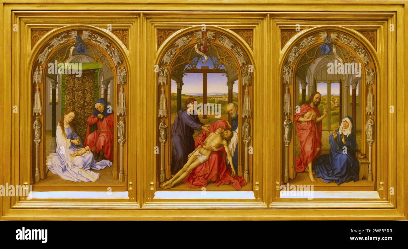 Rogier van der Weyden painting, "The Miraflores Altar" or Altar of Mary, pre 1445; 15th century ...