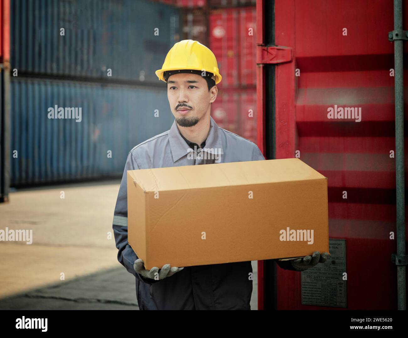 Engineer worker hold cardboard box packaging on product quality. at ...