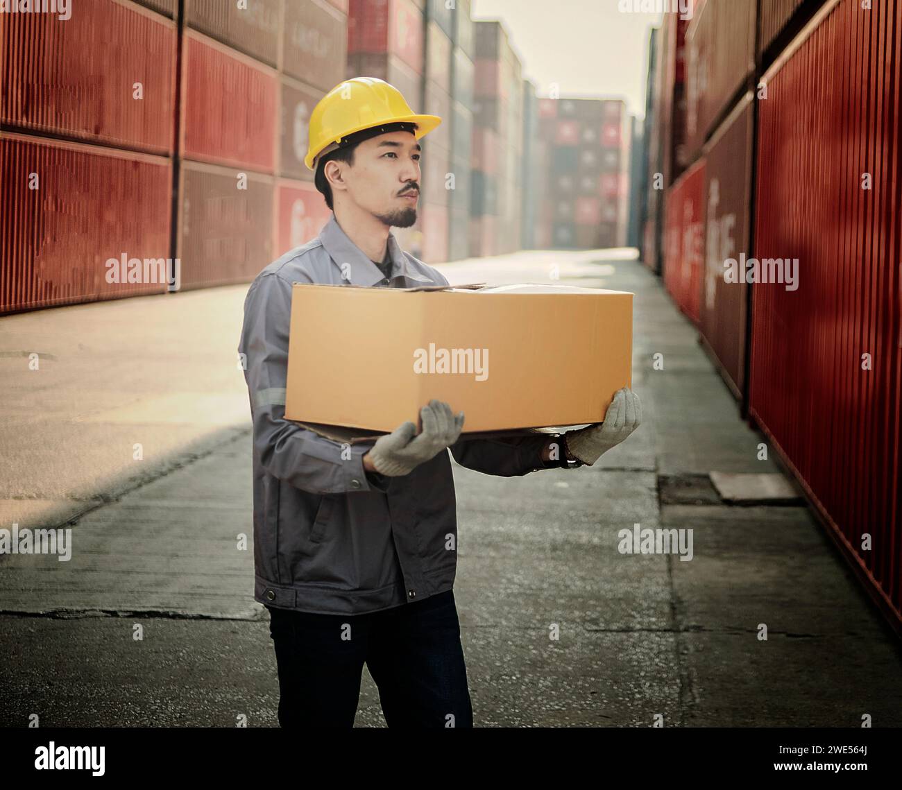 Engineer worker hold cardboard box packaging on product quality. at ...