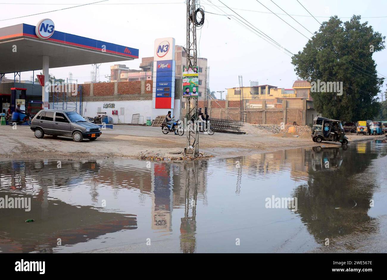 Inundated road by overflowing sewerage water, creating problems for ...