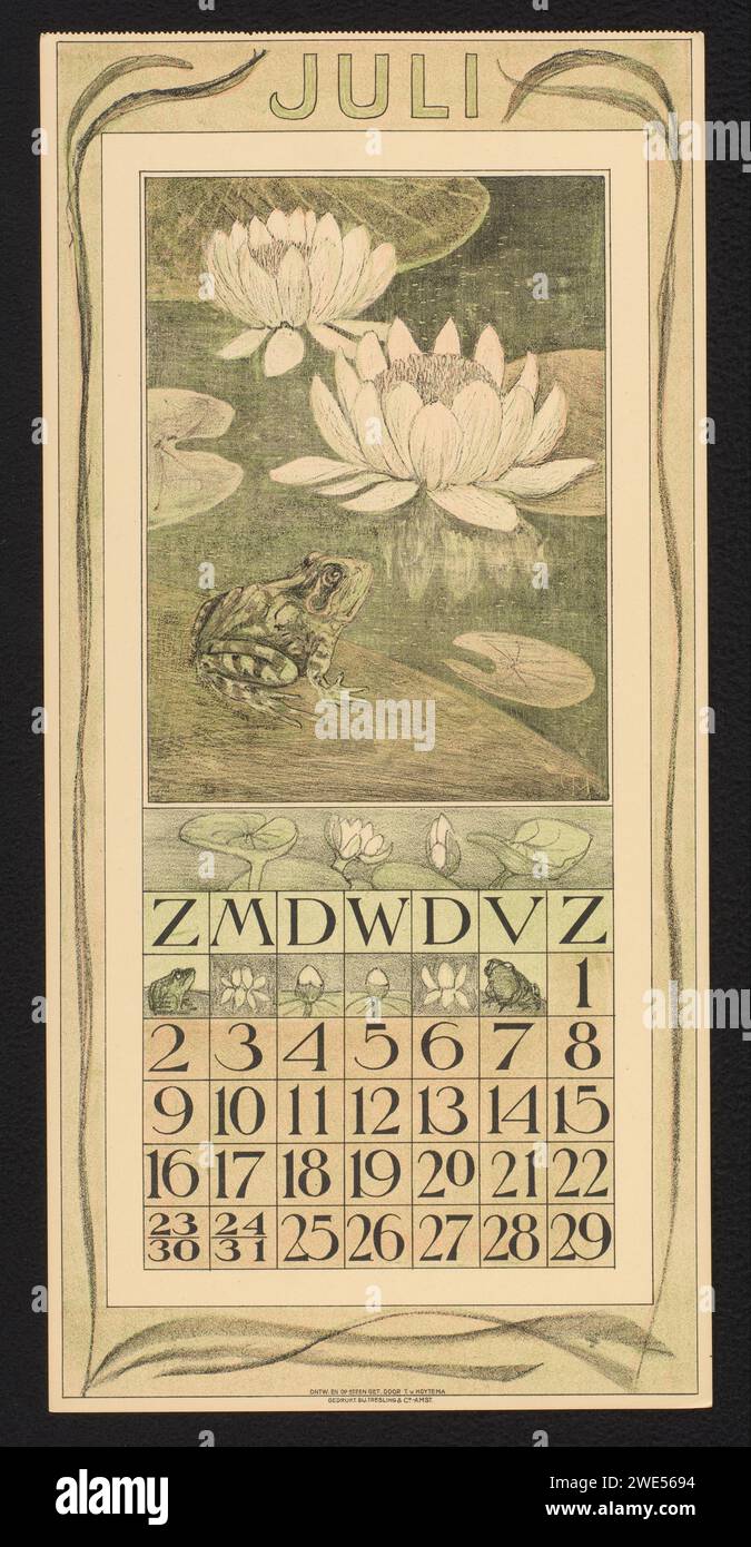 Calendar magazine for July 1911 with a frog and water lilies, Theo van ...