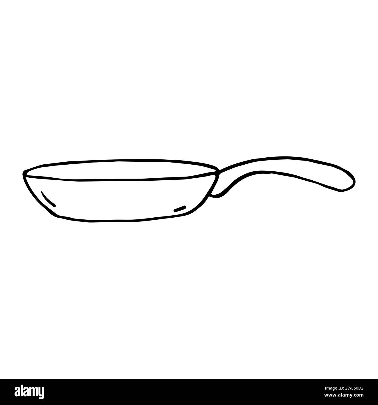 Black and white vector illustration of skillet in doodle style Stock ...