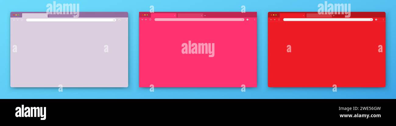 A set of three browser windows on a blue background. Website layout with search bar, toolbar and ...