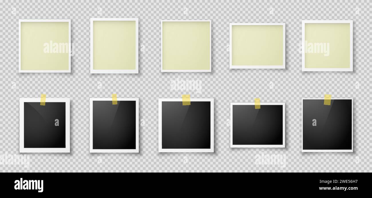 A set of ten realistic photo frames with black and yellow inserts Stock ...
