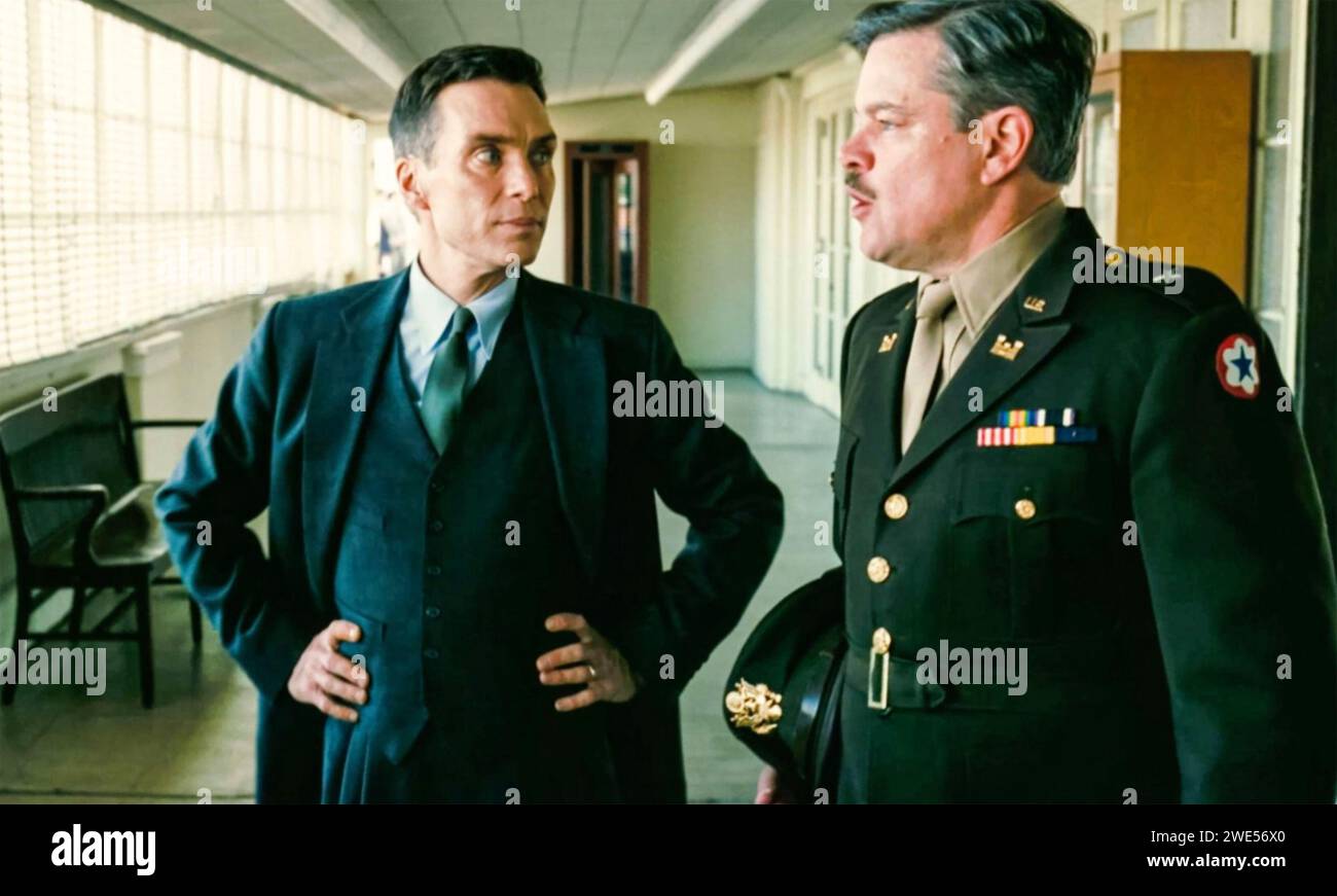 OPPENHEIMER 2023 Universal Pictures film with Cillian Murphy at left as ...