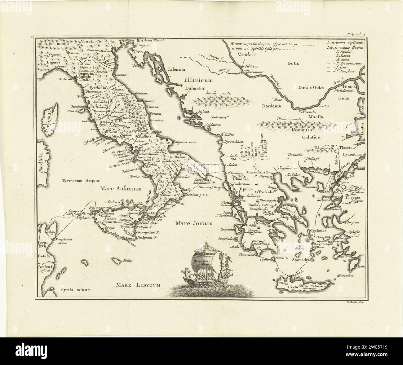 Historical map of Greece and Italy, Haranus Condet, 1757 - 1765 print ...