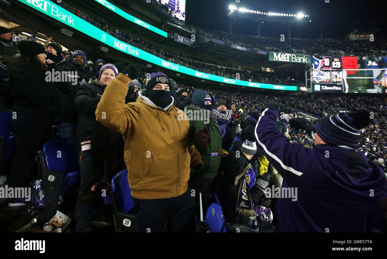 Baltimore Ravens fans celebrate during an NFL divisional round playoff ...
