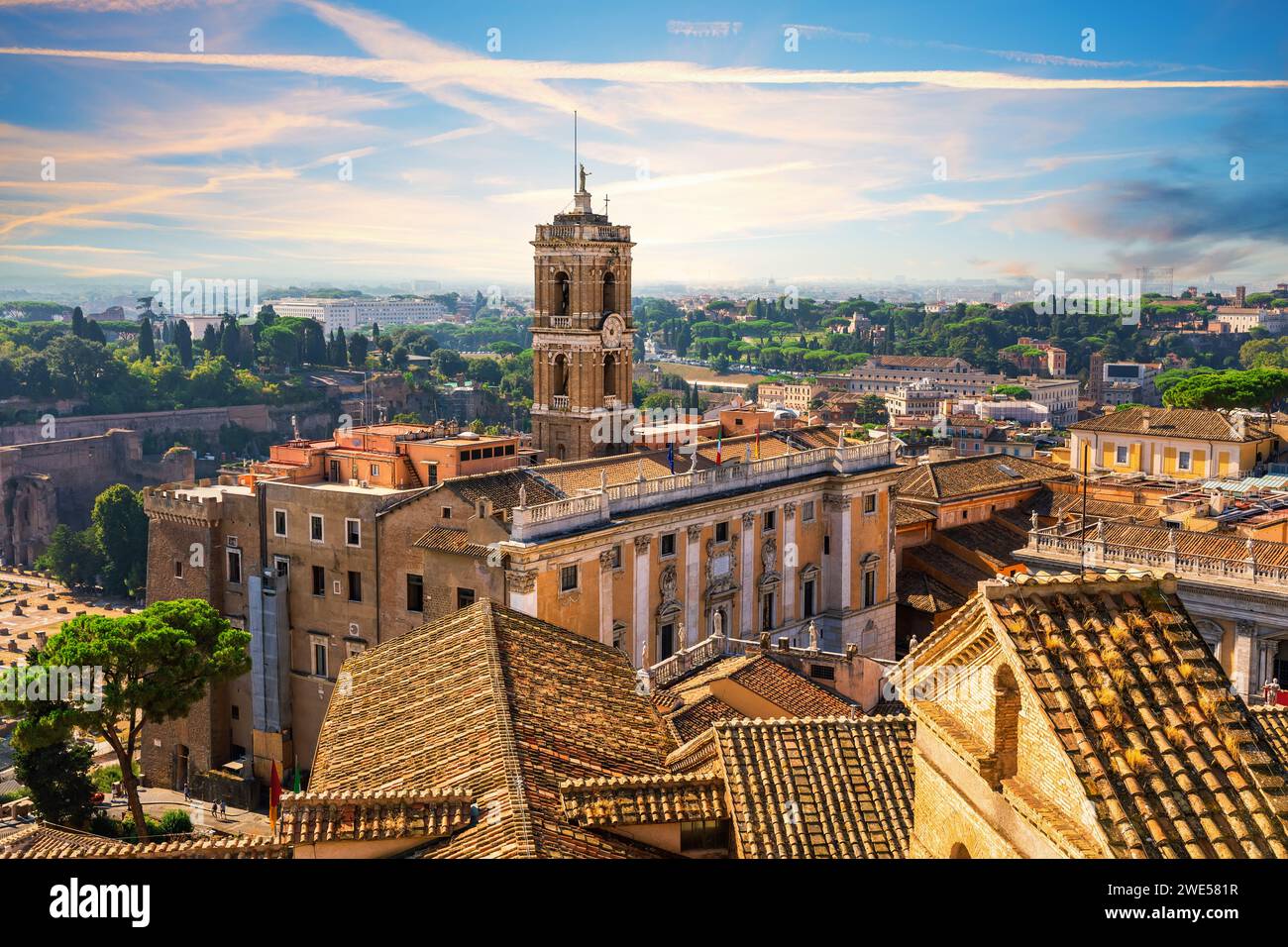 Senate Palace with a temple, famous medieval landmark on the Capitoline ...