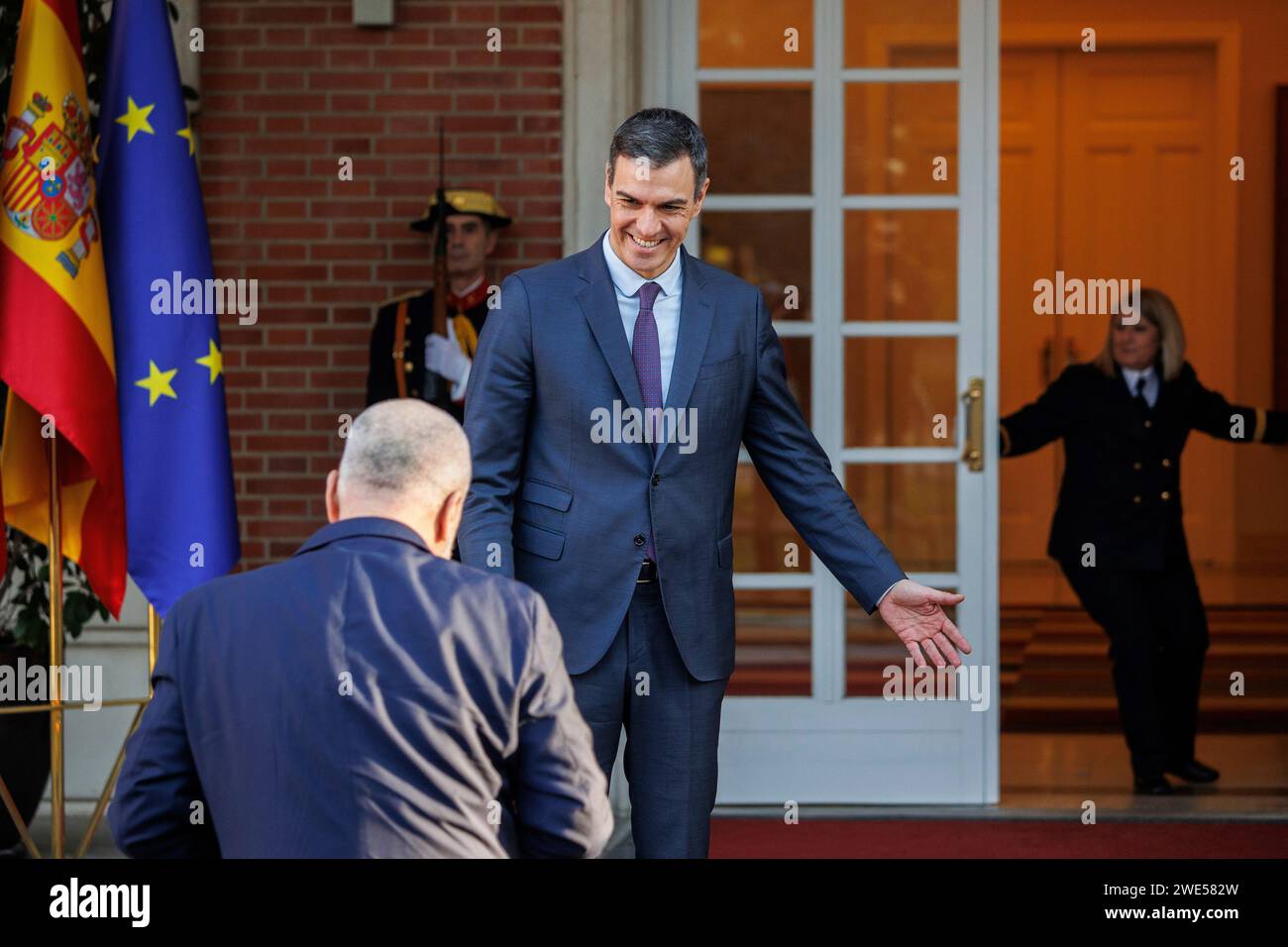 Prime Minister Pedro Sanchez before receiving the Prime Minister of the ...