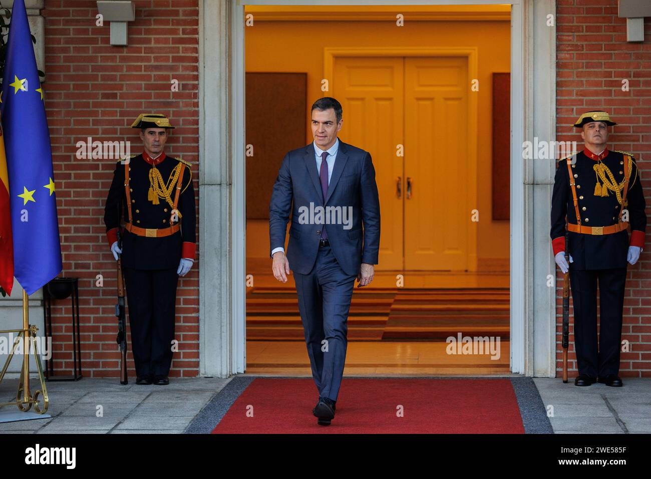 Prime Minister Pedro Sanchez before receiving the Prime Minister of the ...
