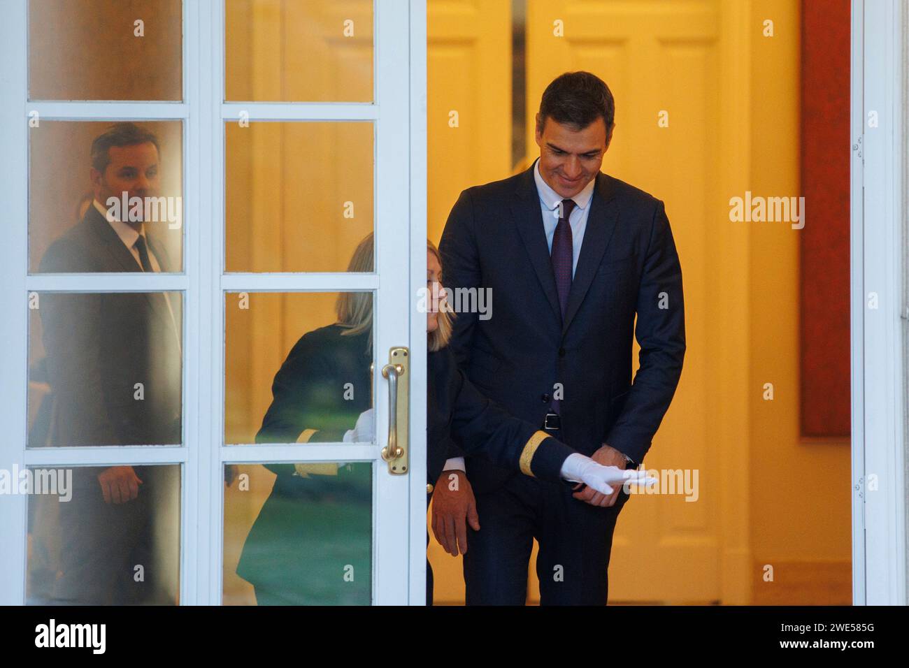 Prime Minister Pedro Sanchez before receiving the Prime Minister of the ...