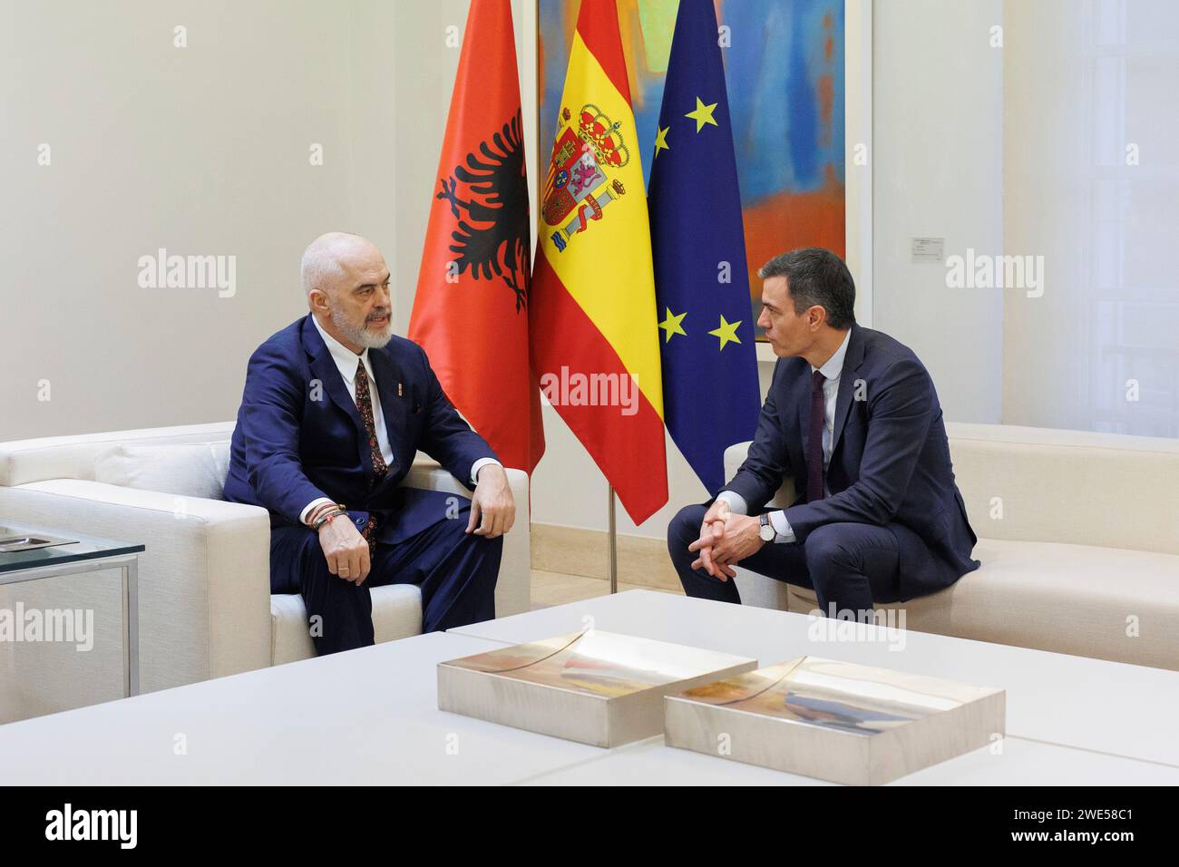 Prime Minister Pedro Sanchez (r) meets with the Prime Minister of the ...
