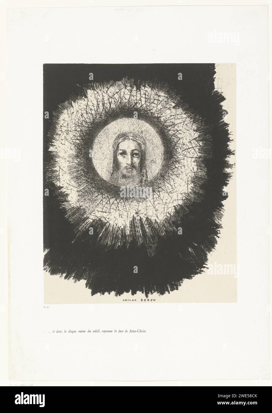 And in the disk of the sun the face of Christ, Odilon Redon, 1888 print ...