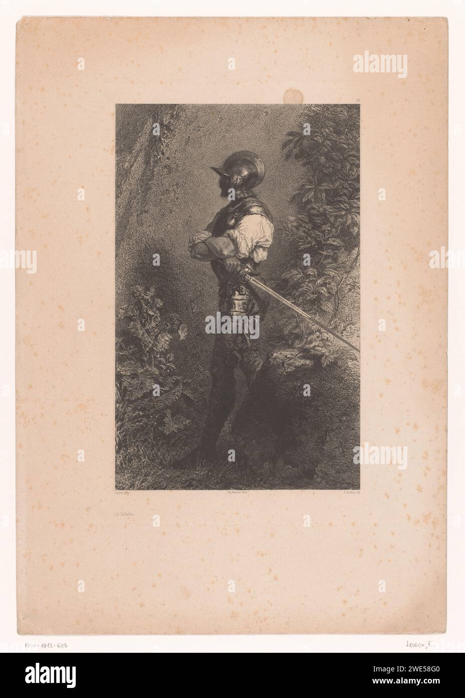 Soldier with Rapier and Helmet on Guard, Eugène Leroux, After Adrien ...