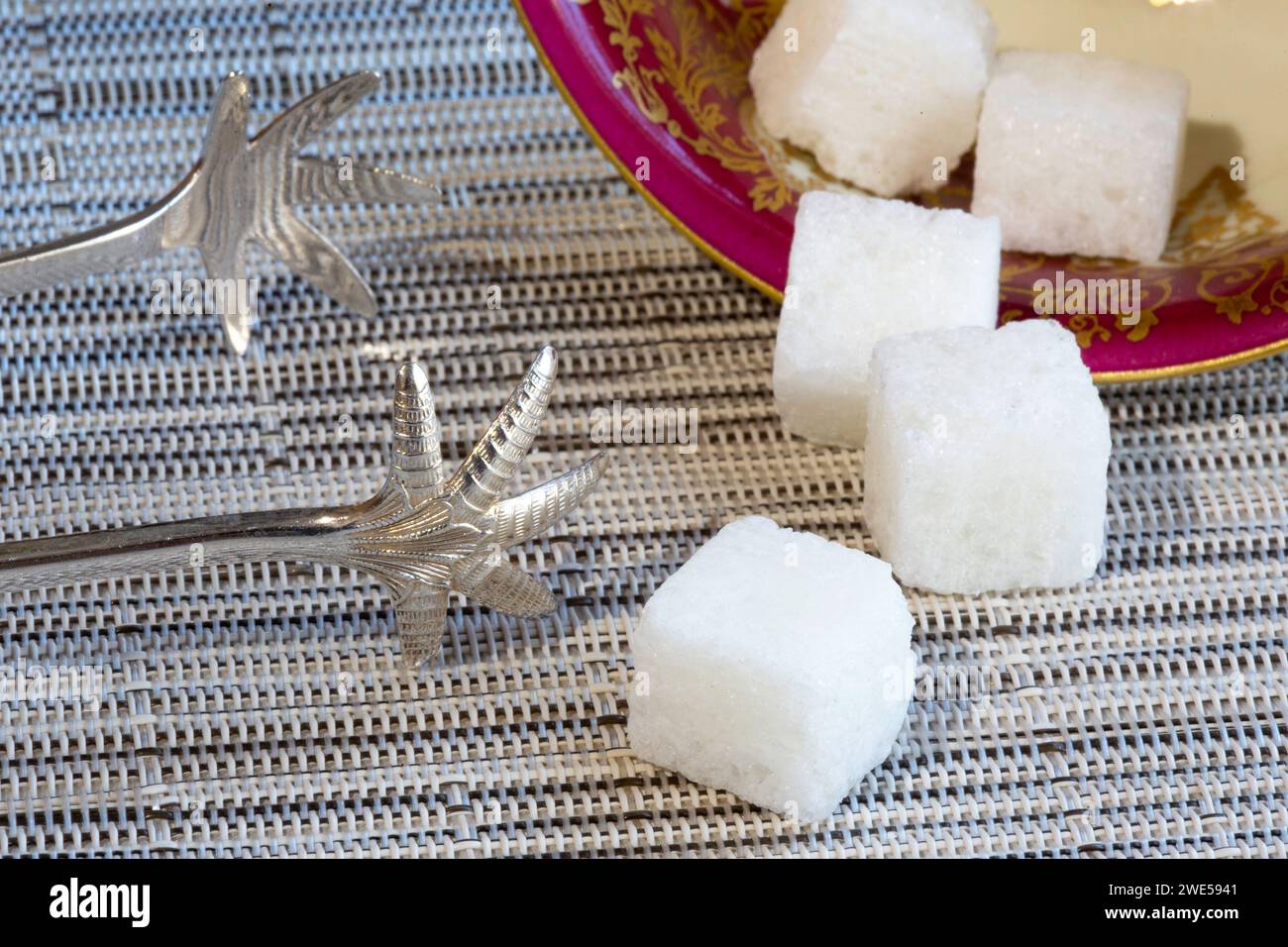 Sterling silver tongs are used in a formal afternoon tea with sugar ...