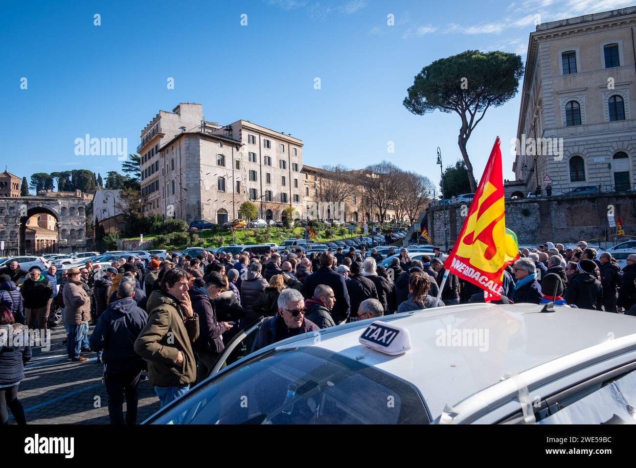 Rome, Rm, Italy. 23rd Jan, 2024. Taxi drivers protest against the ...