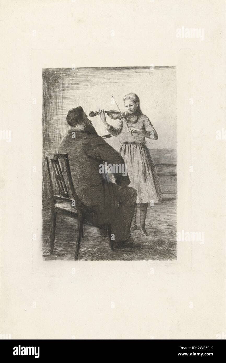 Violin -playing girl and a man, Bramine Hubrecht, 1870 - 1913 print On ...