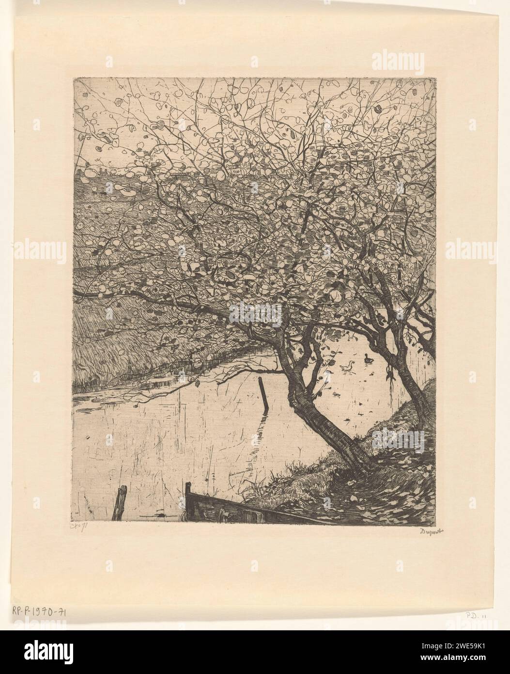 Skewed apple trees along a ditch, Pieter Dupont, 1895 print Two water ...