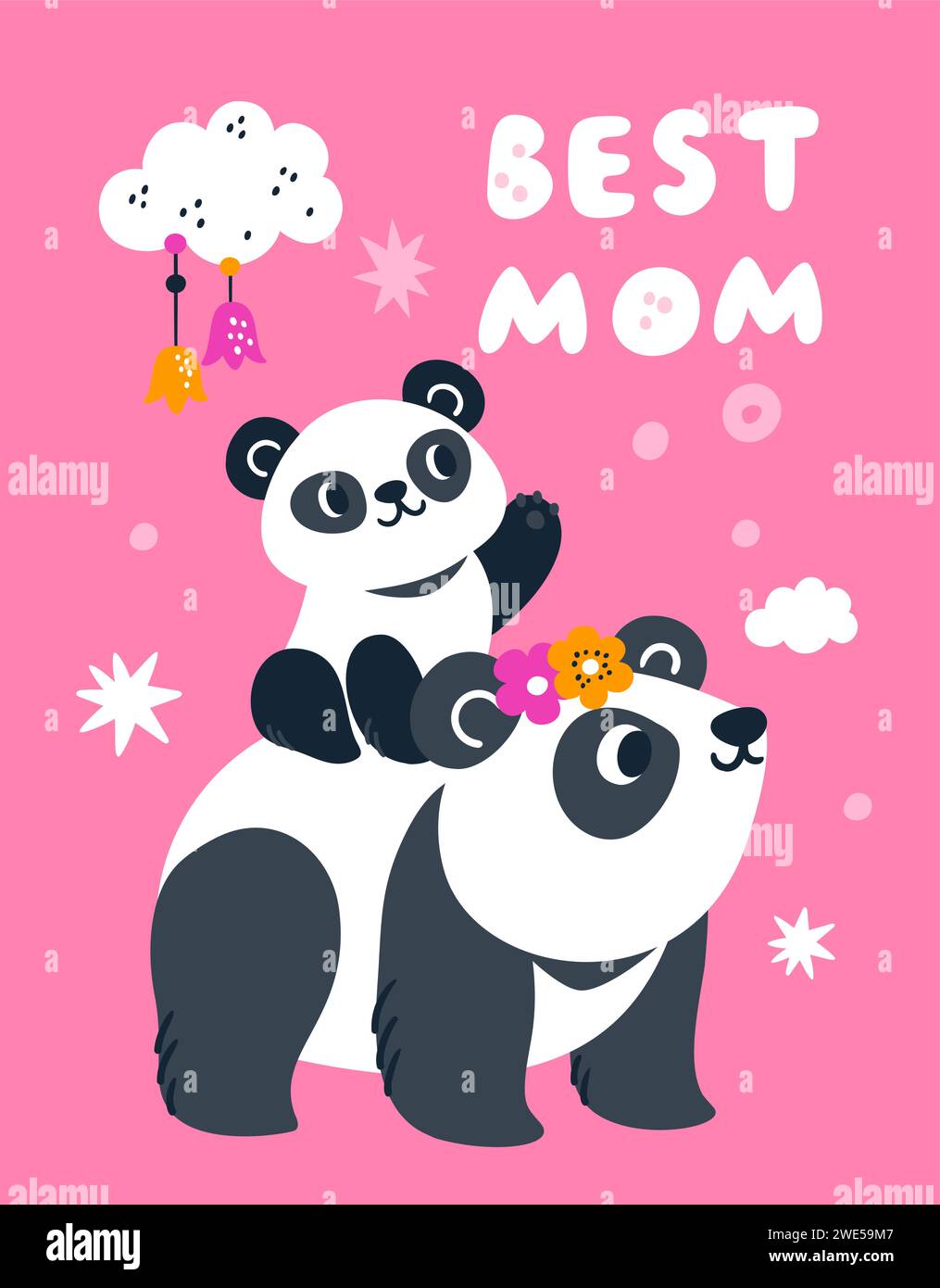 Panda mom and child. Animal Asian character, Chinese cute bear ...