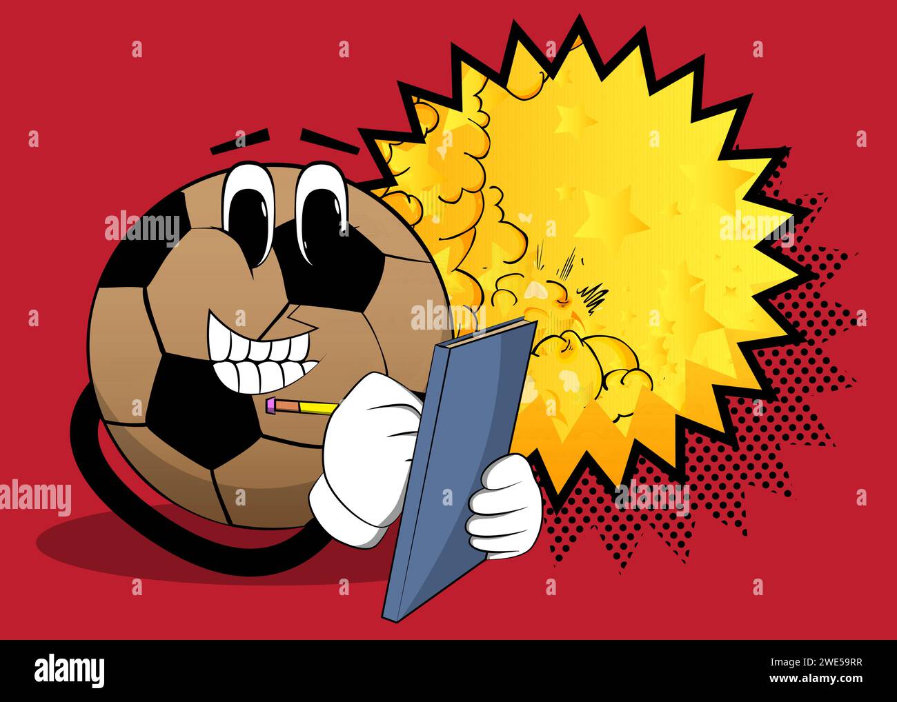 Soccer ball writing on a books cover. Traditional football ball as a ...