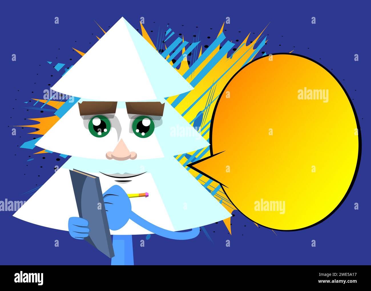 Cartoon winter pine trees with faces writing on a books cover. Cute ...