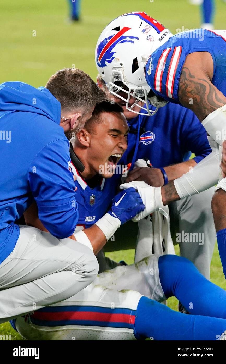Buffalo Bills safety Taylor Rapp reacts after a play during the second ...