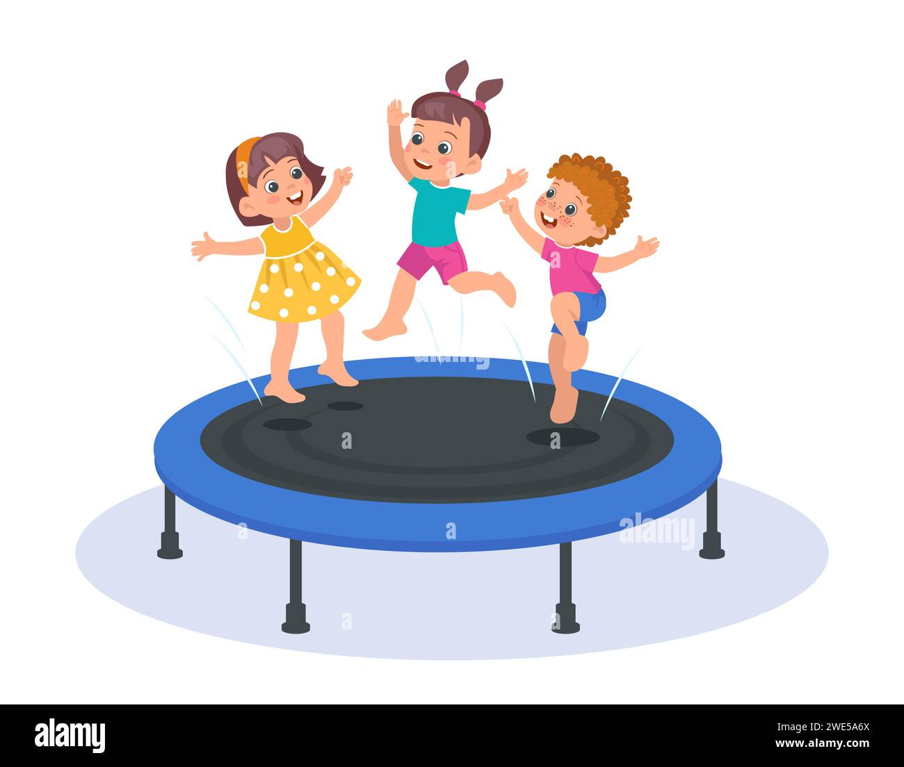 Joyful children jumping on trampoline. Boy and girls playing on ...