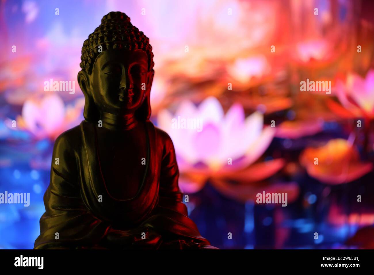Buddha Purnima and Vesak day concept, Buddha statue with low key light ...
