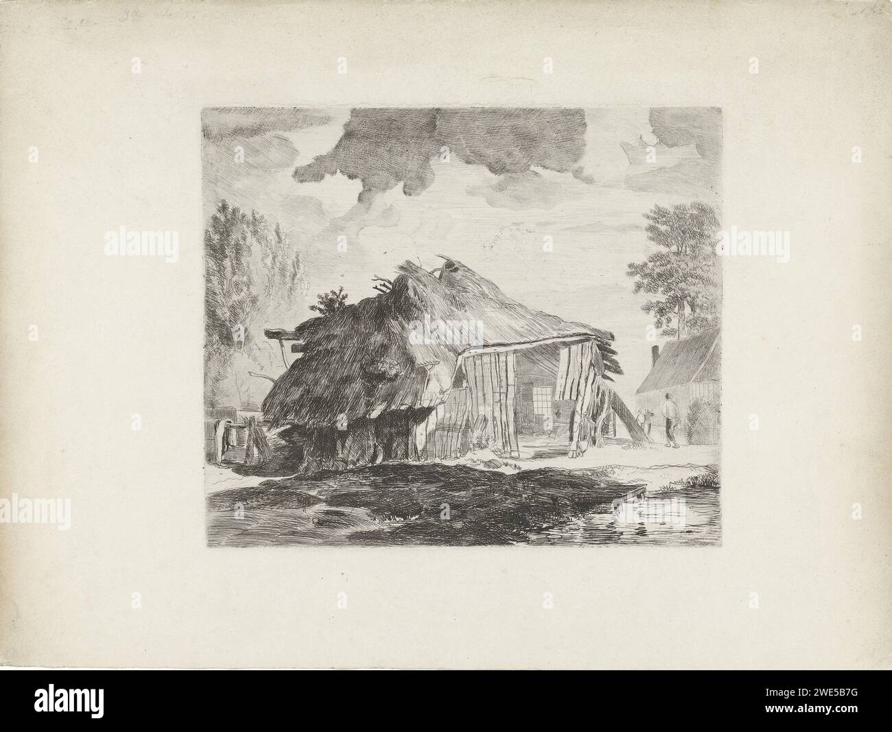 Barn in a landscape, Cornelis van der Griendt, 1858 print Sanding in a ...