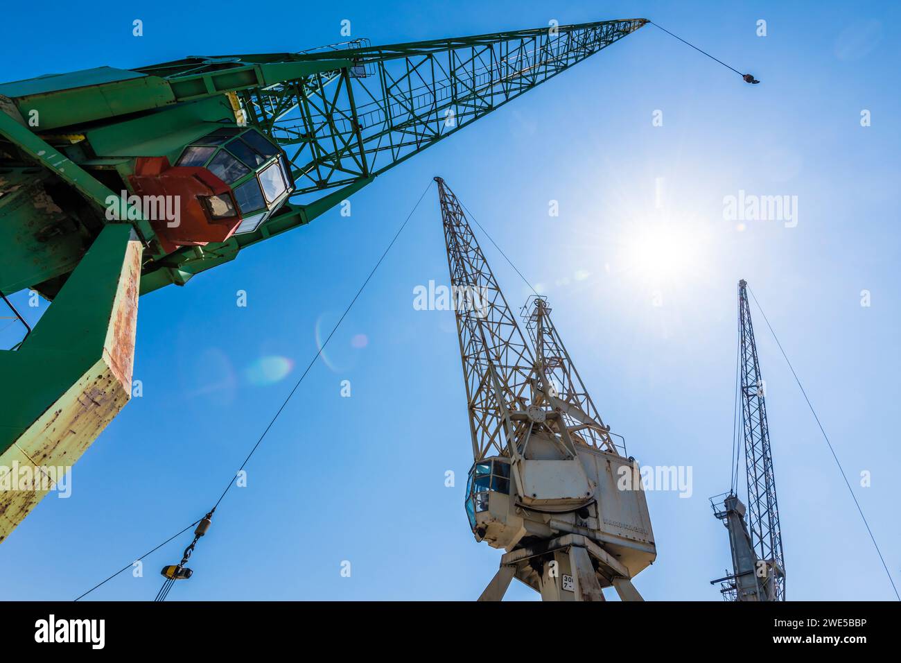 Historical cranes, harbor museum, Hamburg-Mitte, Hamburg, Germany Stock ...