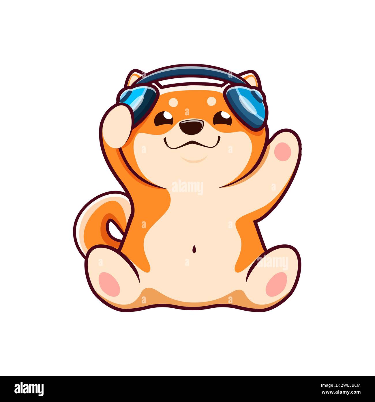 Cartoon kawaii shiba inu dog character listening music with headphones ...