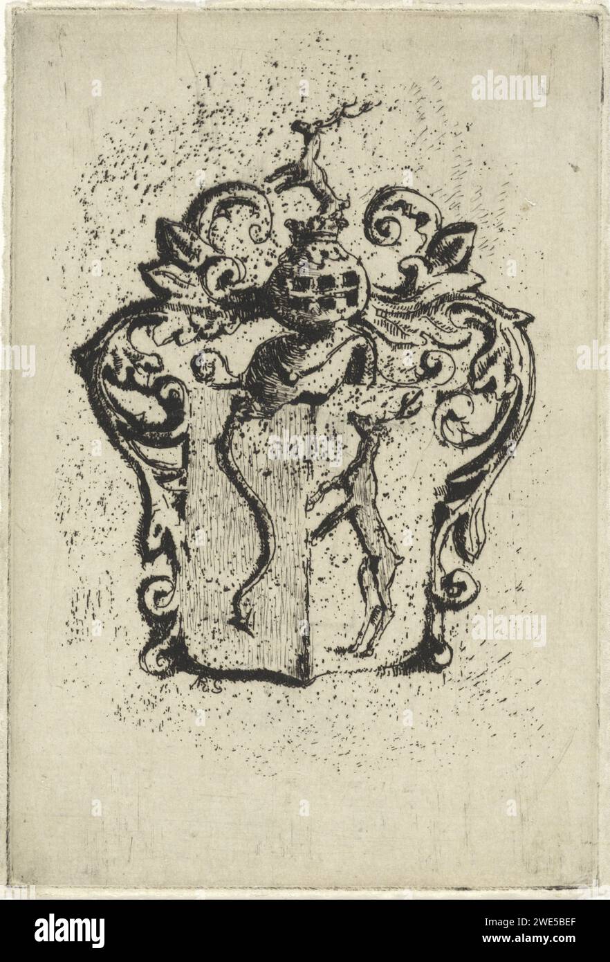 Coat of arms with snake -like figure and deer, Arnoud Schaepkens, 1831 ...
