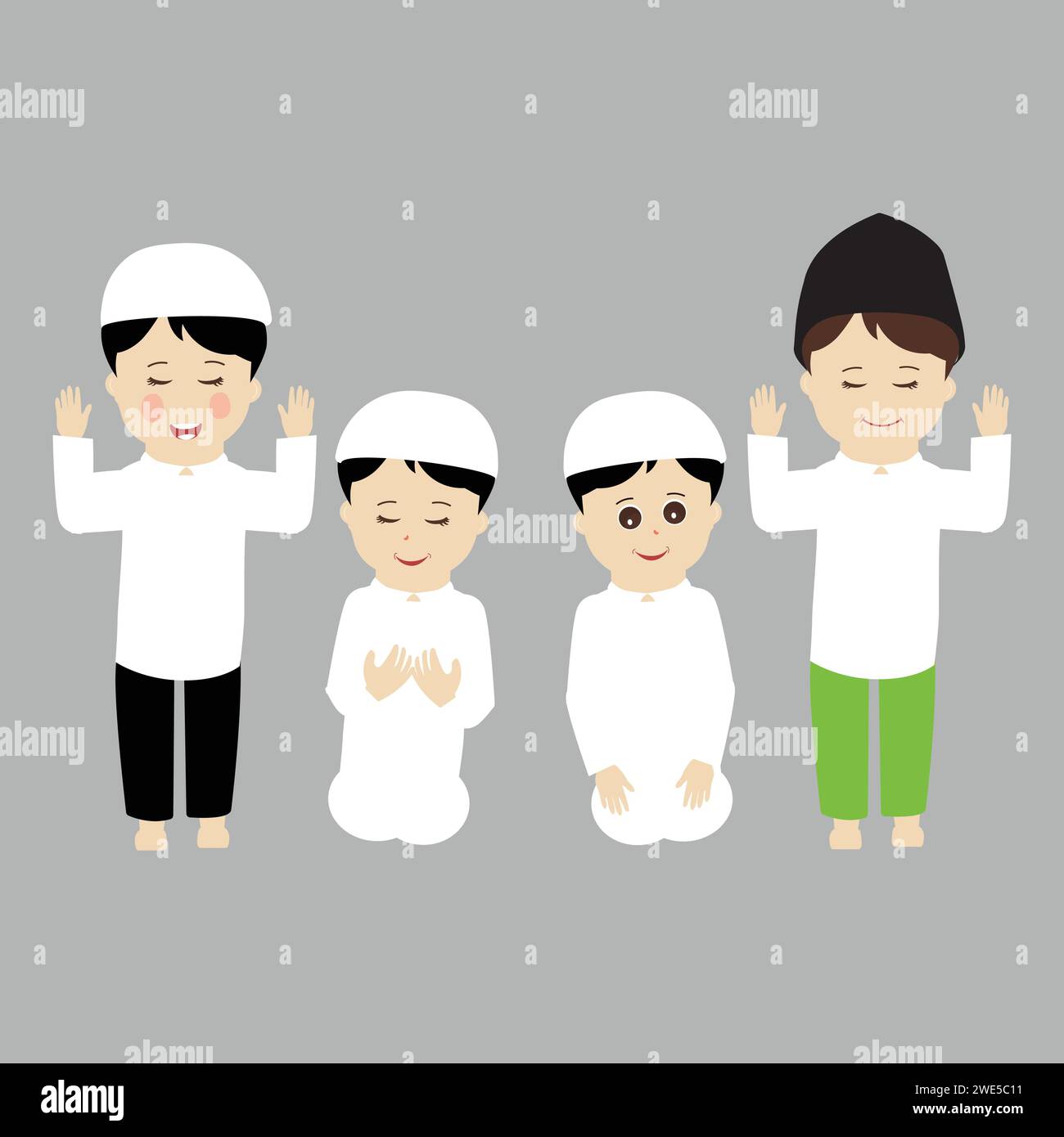 Set of muslim boy cartoon character for ramadan. Cute cartoon muslim ...