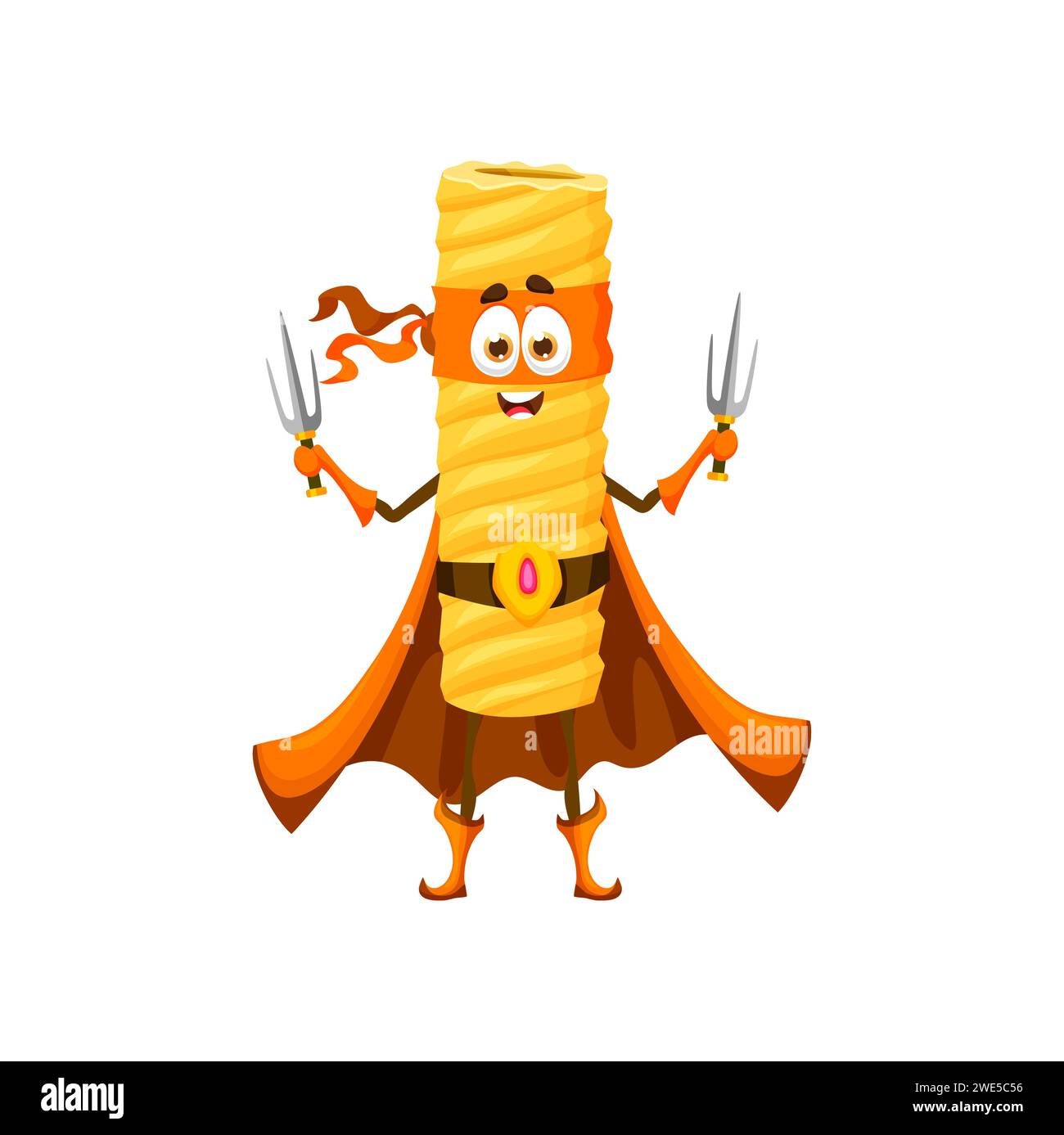 Cartoon tortiglioni pasta superhero character. Isolated vector dynamic ...