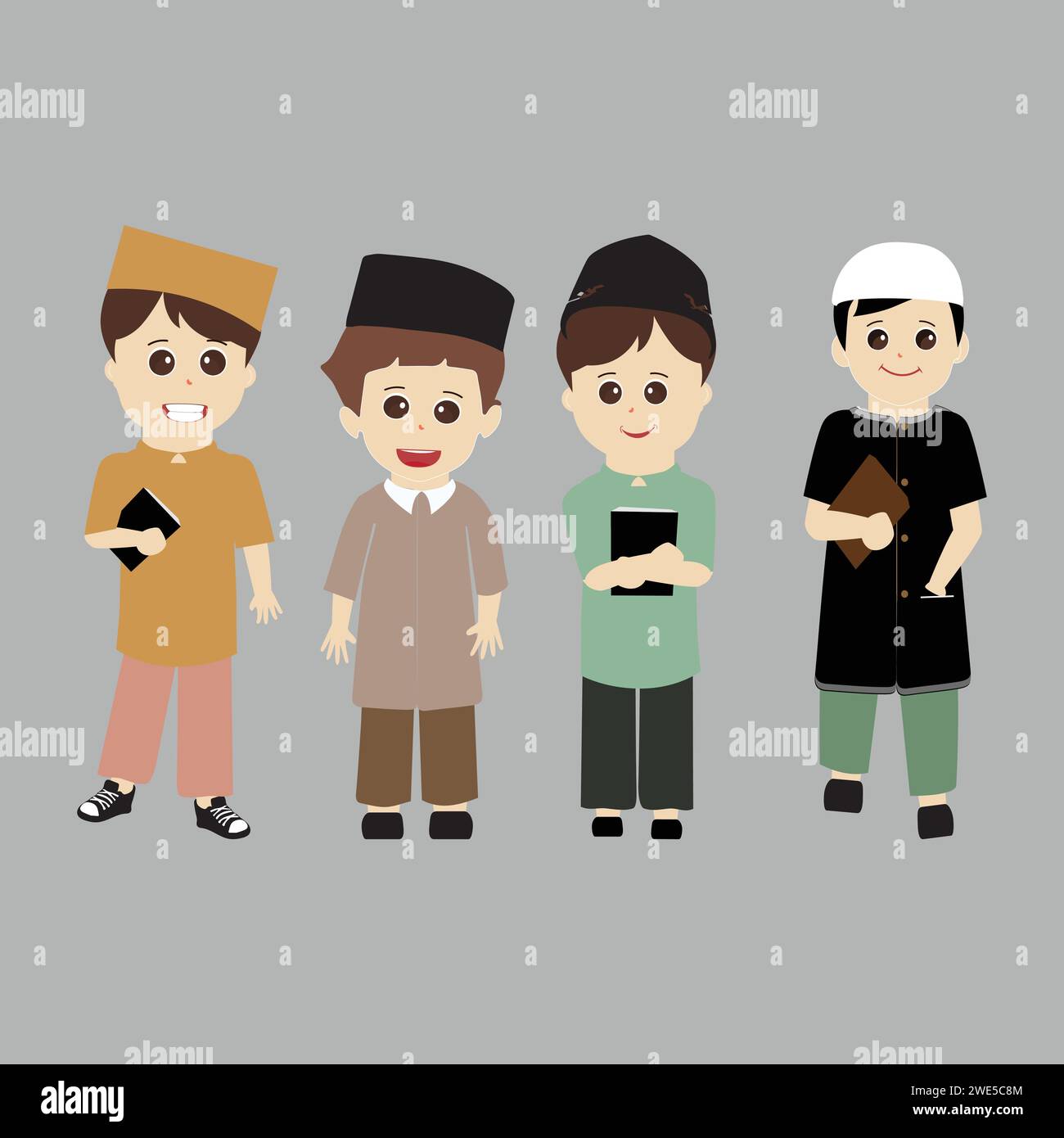 Set of muslim boy cartoon character for ramadan. Cute cartoon muslim ...