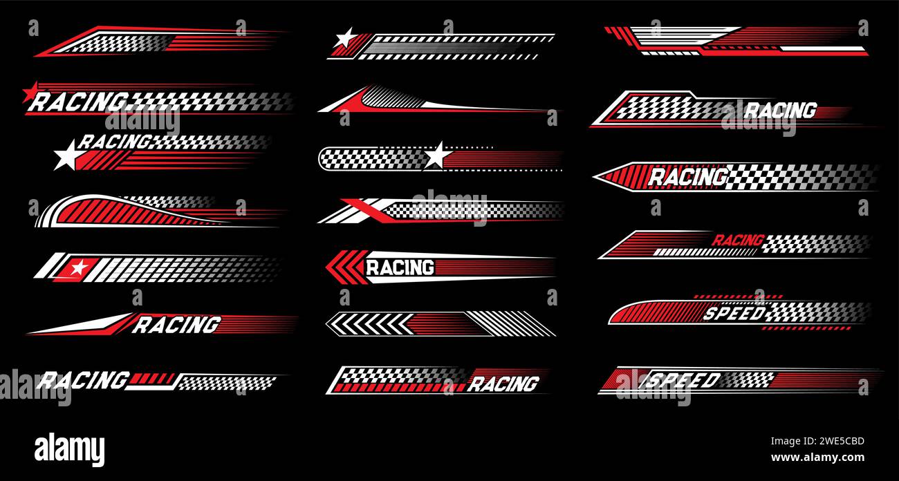 Red race sport car stripe stickers and racing line decals, vector speed ...