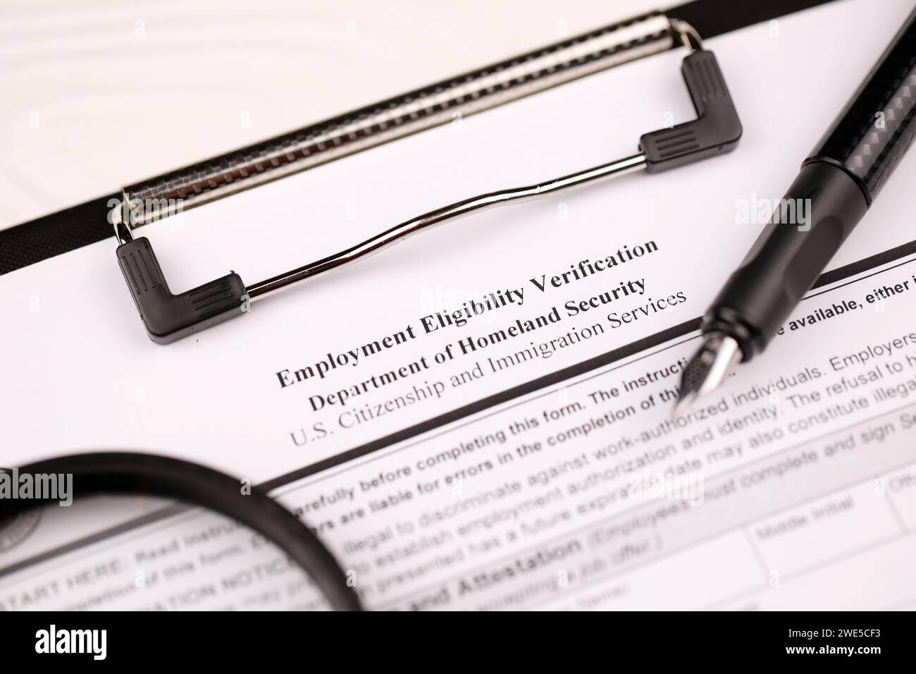 I-9 Employment Eligibility Verification blank form on A4 tablet lies on ...