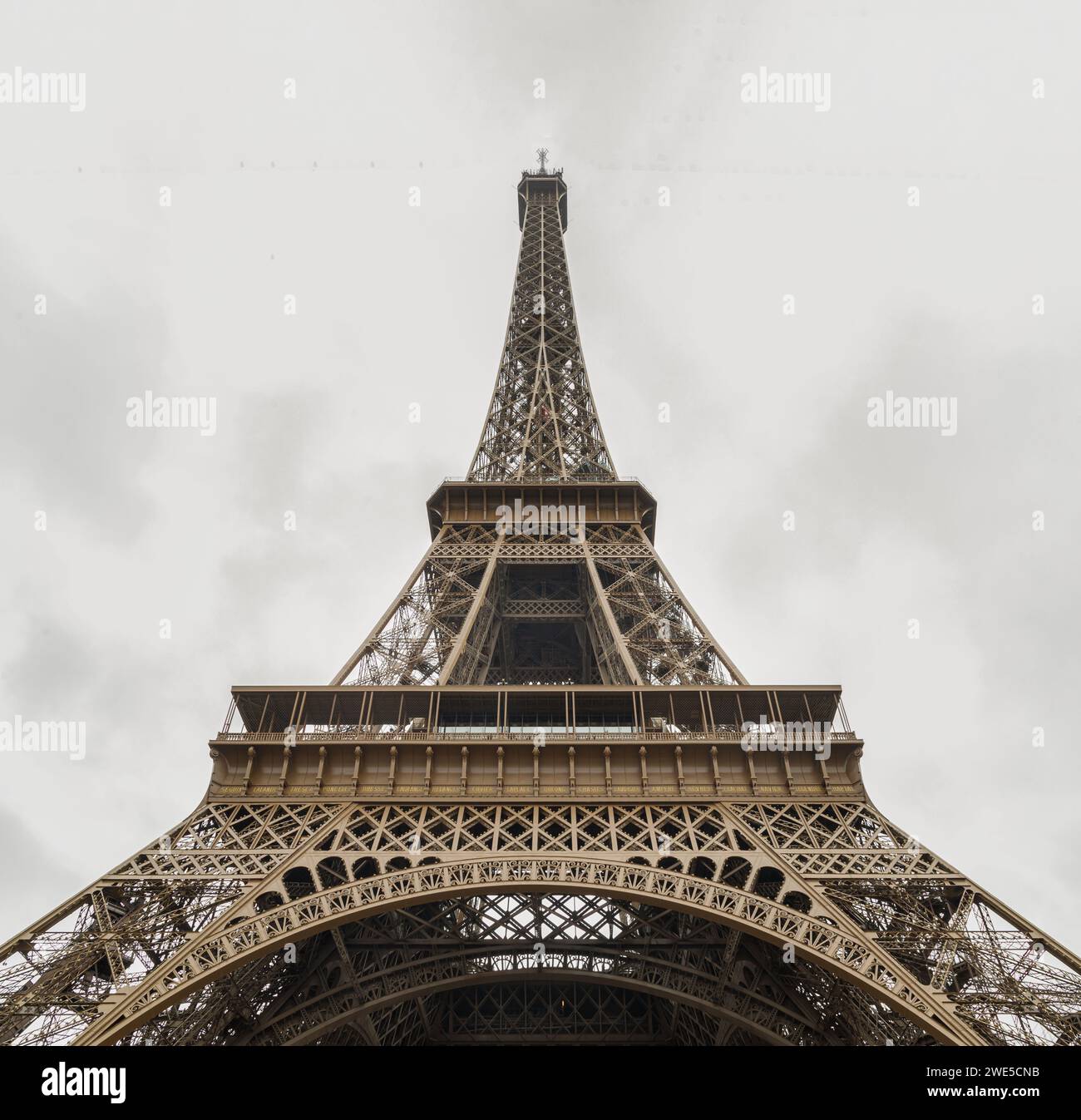 France, Paris - Jan 4, 2024 - Low angle shot of Famous Eiffel tower ...