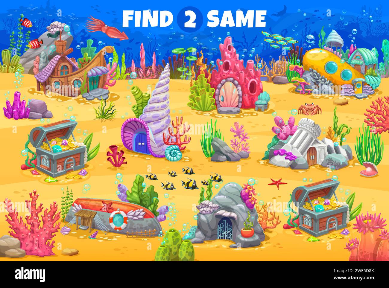 Find two same cartoon fairytail underwater house buildings game ...