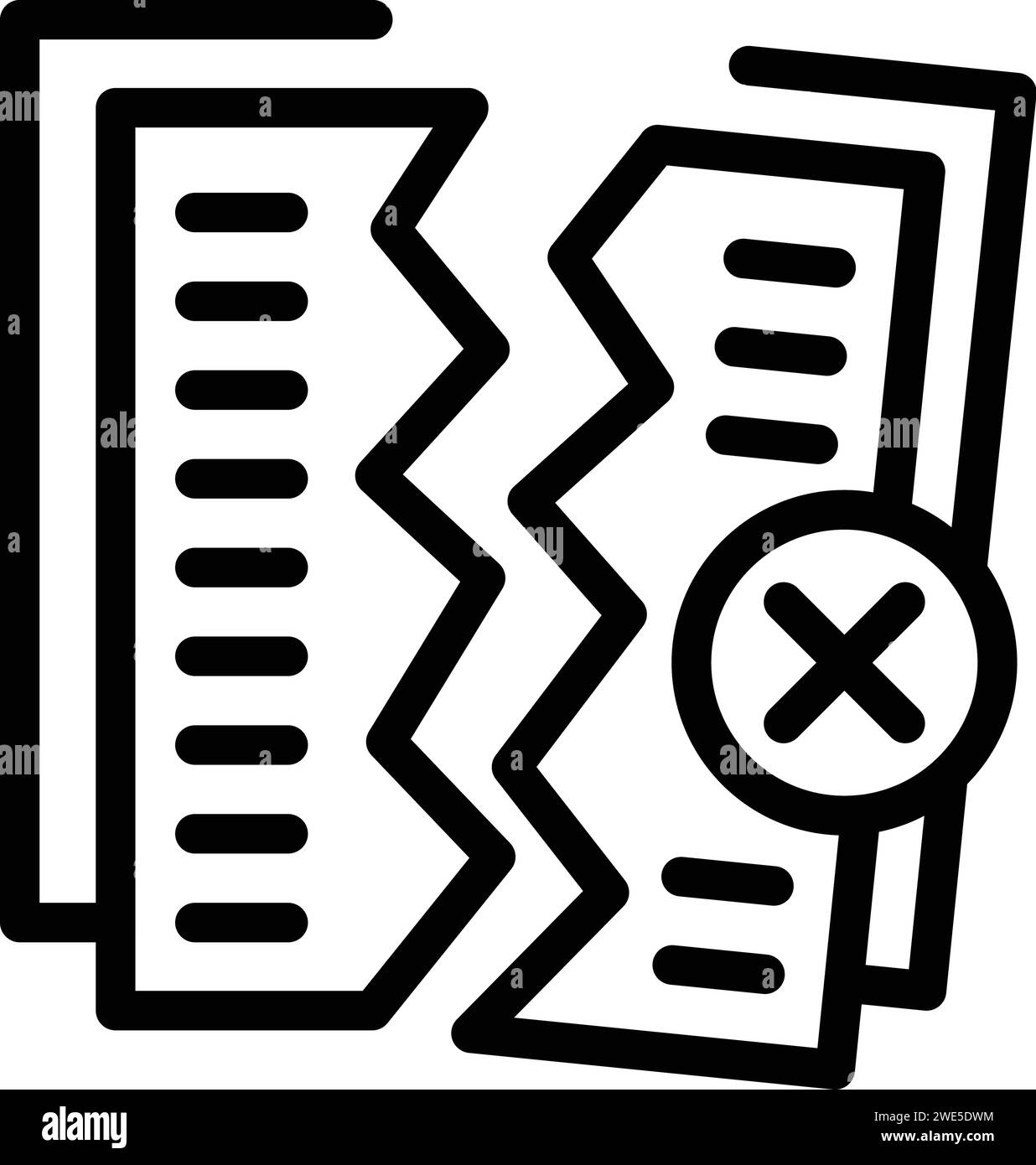 Cracked document icon outline vector. Fail alarm. Computer destroy ...