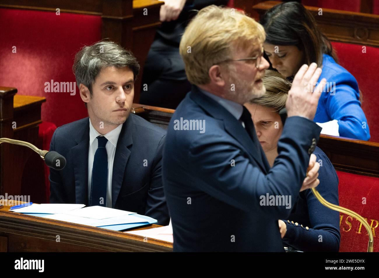 Paris, France. 23rd Jan, 2024. French Prime Minister Gabriel Attal ...