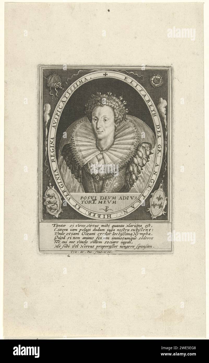 Portrait of Elizabeth I Tudor, Crispijn van de Passe (I), 1604 print ...
