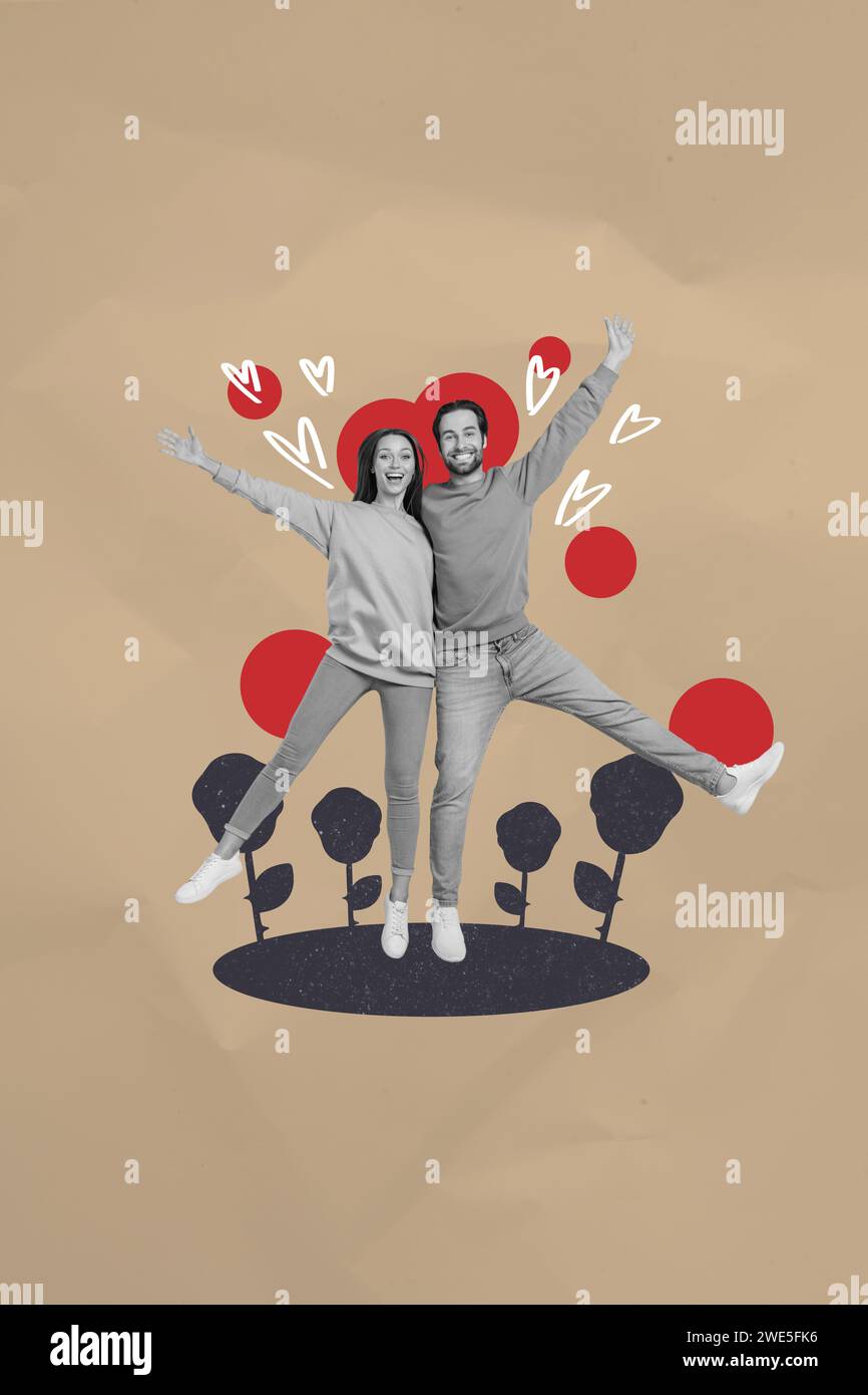 Vertical collage picture monochrome effect excited joyful attractive ...