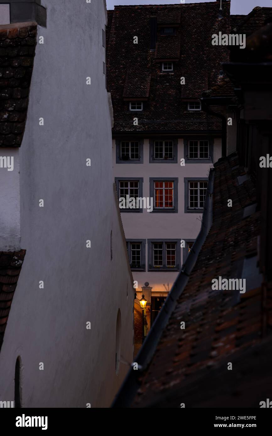 Beautiful Middle Ages Building Illuminated at Night in Schaffhausen in ...