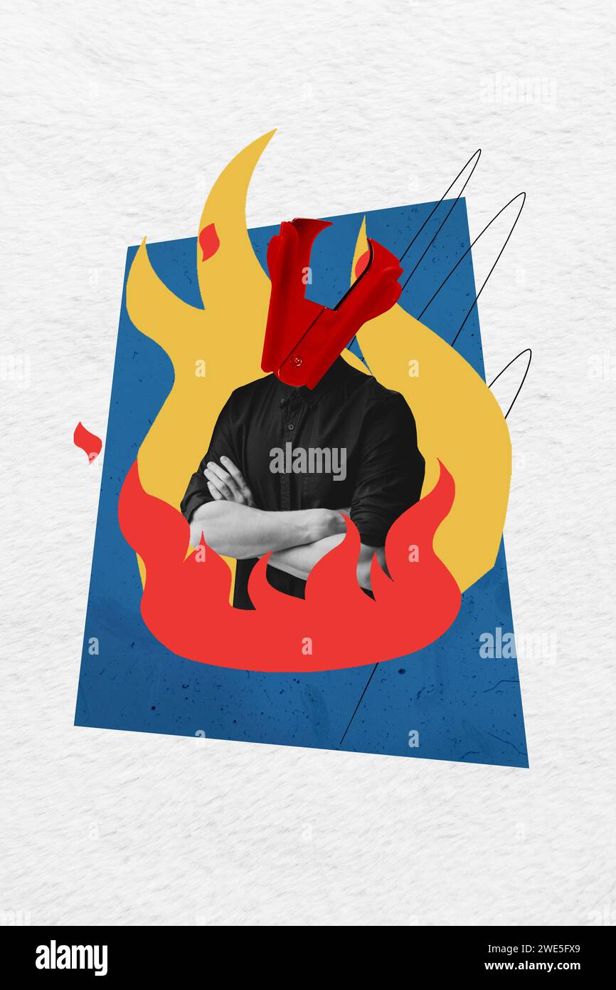 Vertical collage poster illustration black white filter headless anti ...