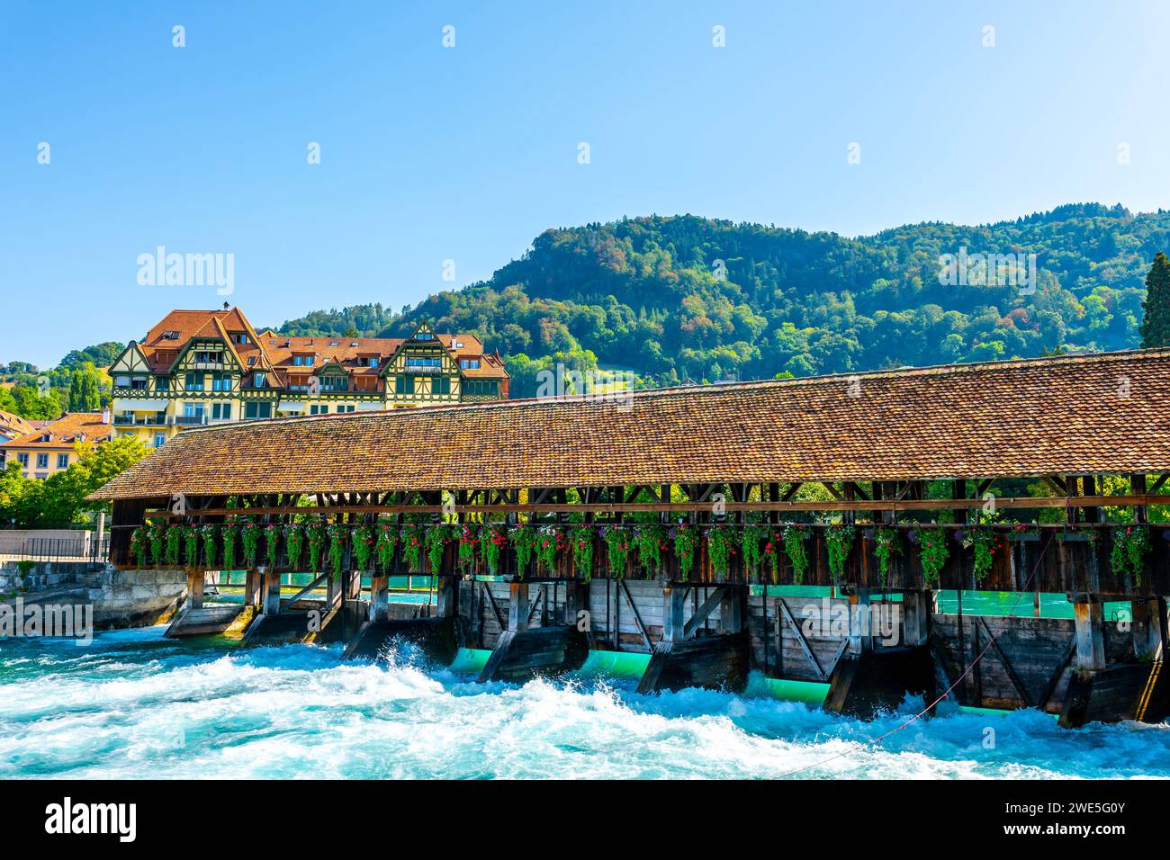 Beautiful Obere Schleuse Bridge in City of Thun in a Sunny Summer Day ...