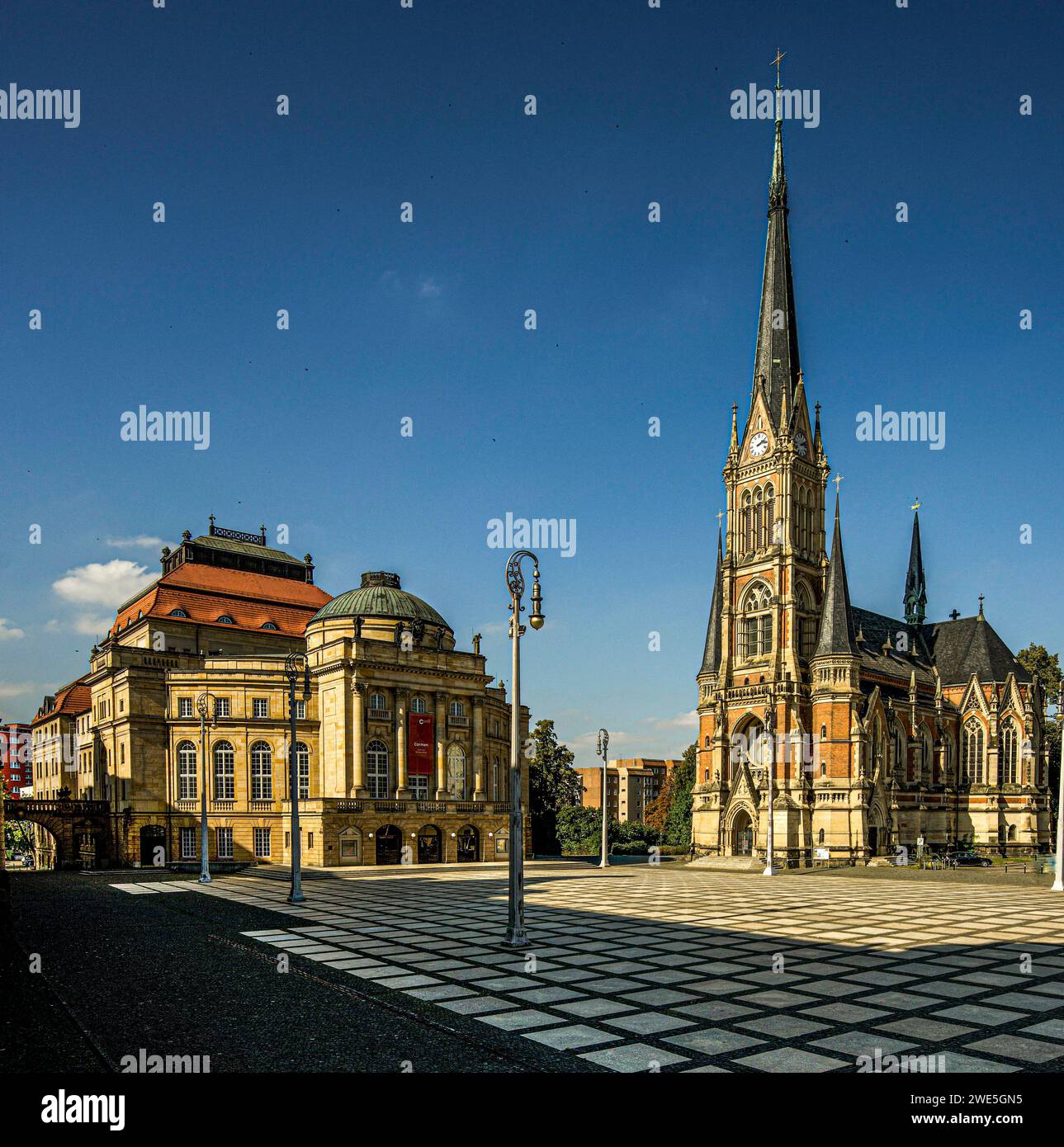 Opera from Chemnitz (1909) and Church of St. Petri (1888) at ...