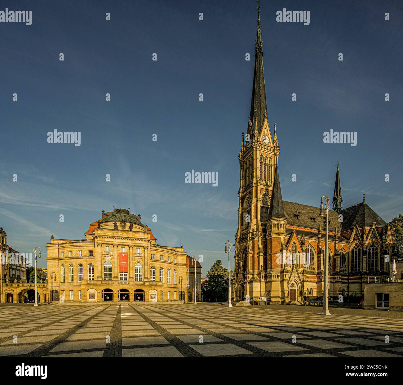 Theaterplatz in Chemnitz: Opera House (1909) and St. Petrkirche (1888 ...