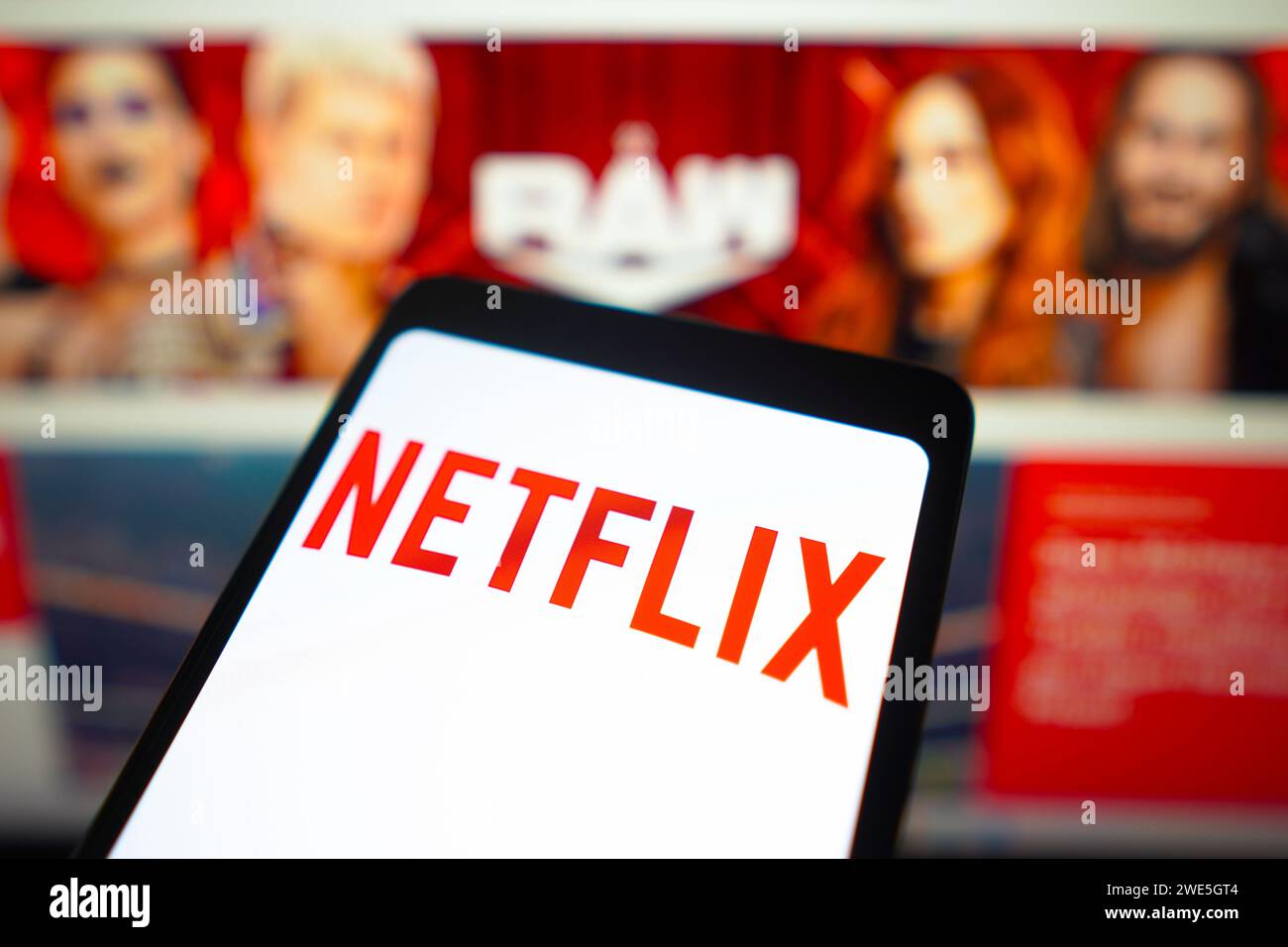 In this photo illustration, the Netflix logo is displayed on a ...